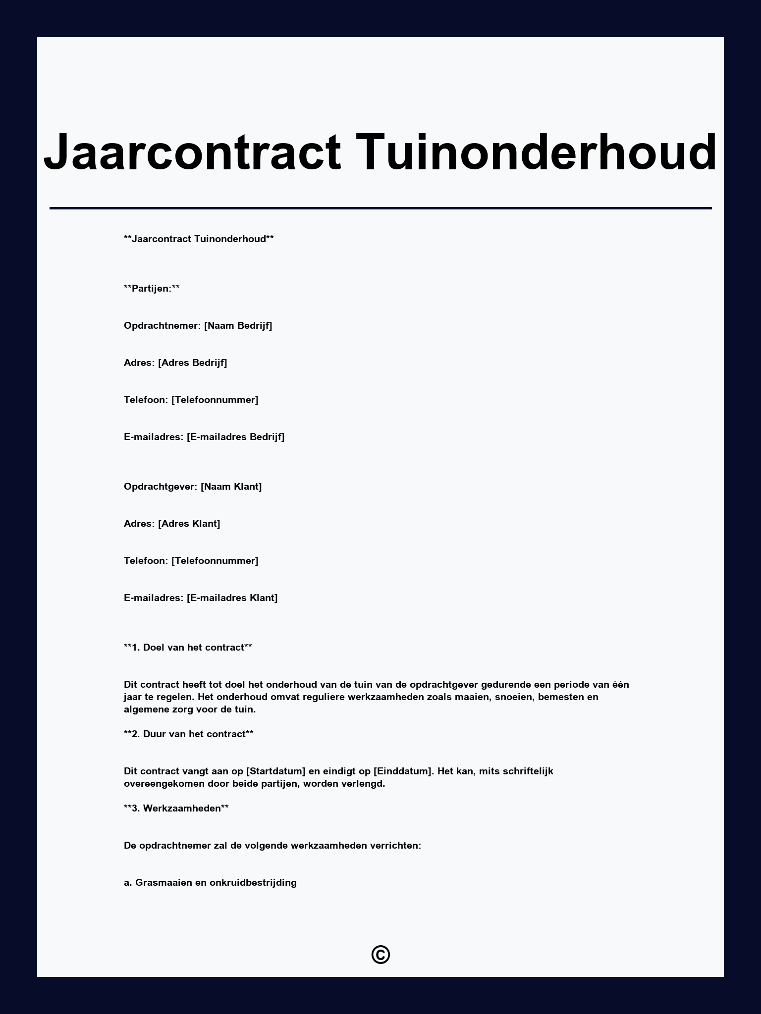 Jaarcontract Tuinonderhoud - Voorbeeld