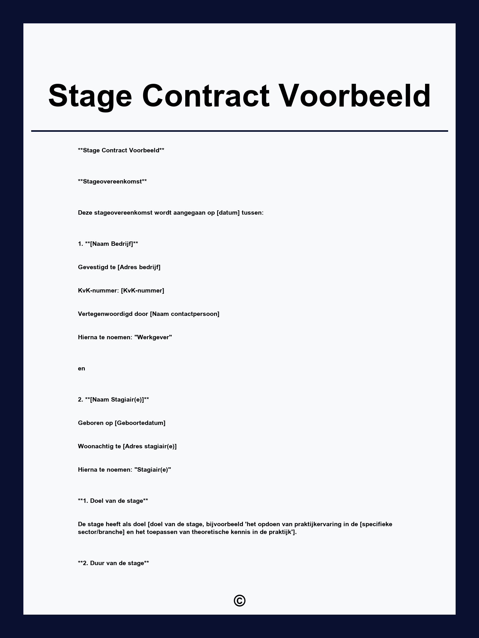 Stage Contract Voorbeeld