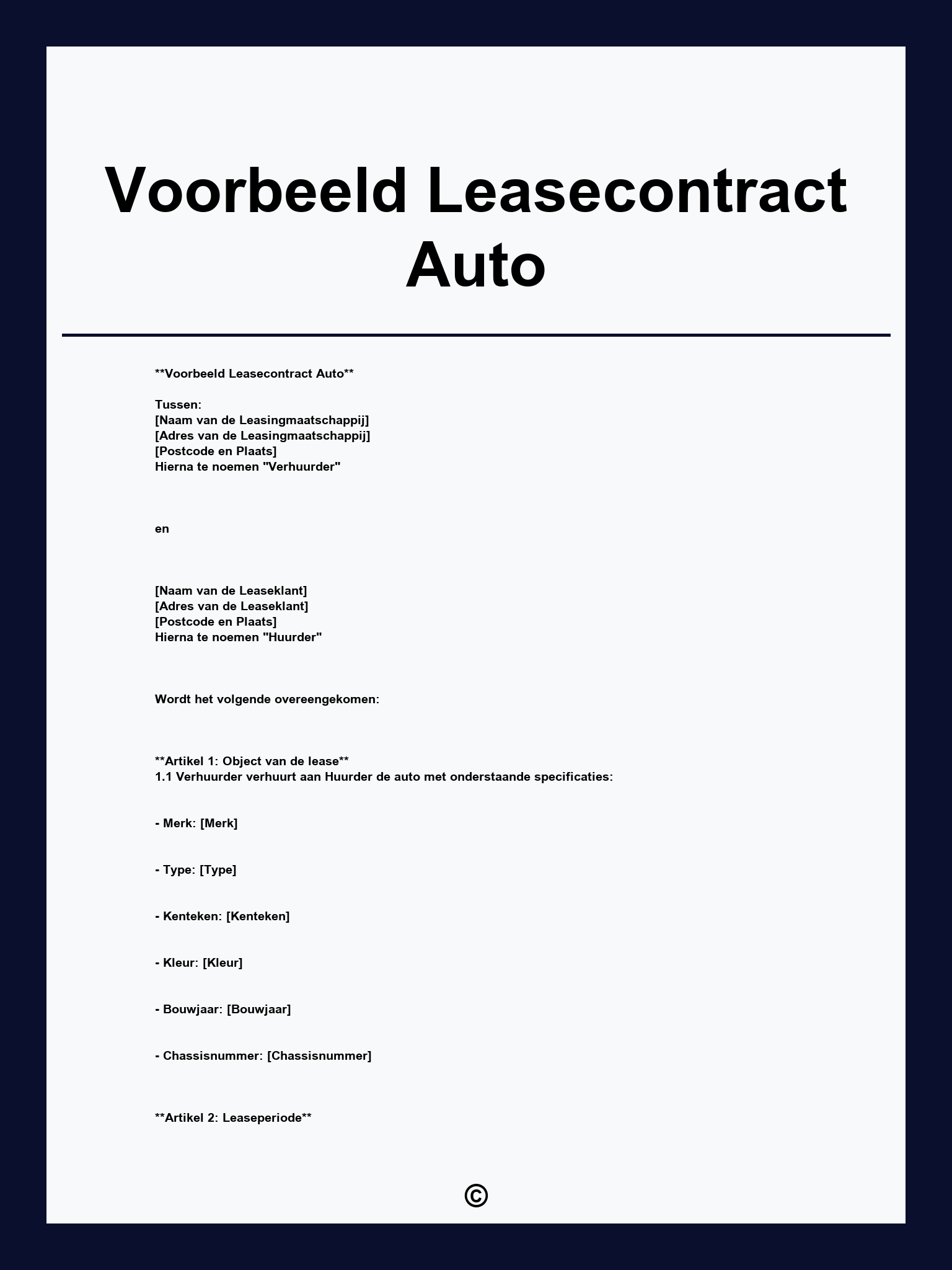Voorbeeld Leasecontract Auto